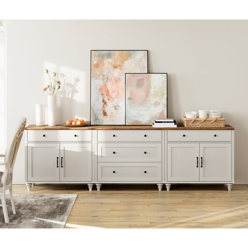 Charlton Home® Scarlett Sideboard Cabinet With 5 Drawers And 4 Doors, Vintage Wood Grain Design ...